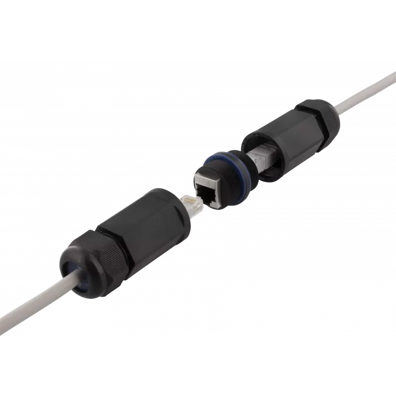 Waterproof coupler 2x Cat6 RJ45 jacks shielded IP67 black