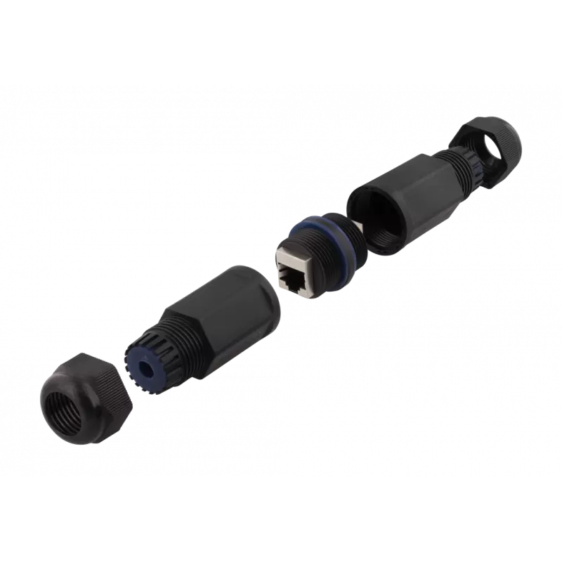 Waterproof coupler 2x Cat6 RJ45 jacks shielded IP67 black