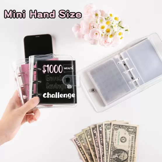 INF Money Saving Challenge Book - Mini Binder PVC Cash Envelope - $ 1000