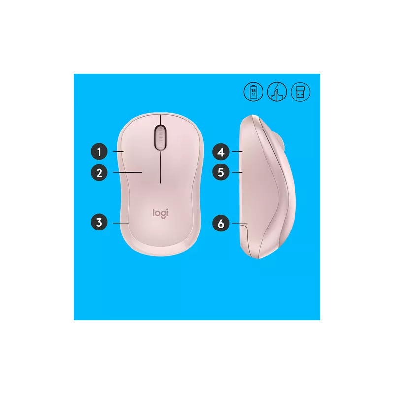 INF Logitech M220, Ambidekstriøs, Optisk, RF kabel-fri, 1000 DPI, Rosa